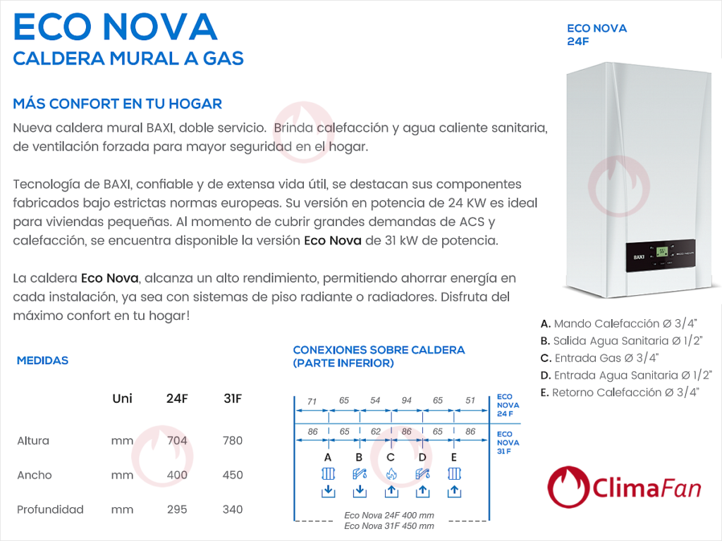 Caldera Baxi Eco Nova Doble Servicio 24 F Tiro Forzado – CLIMAFAN – Calefacción Y Agua Caliente